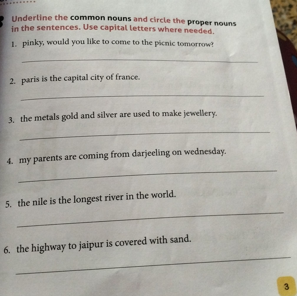 Underline the common nouns and circle the | StudyX