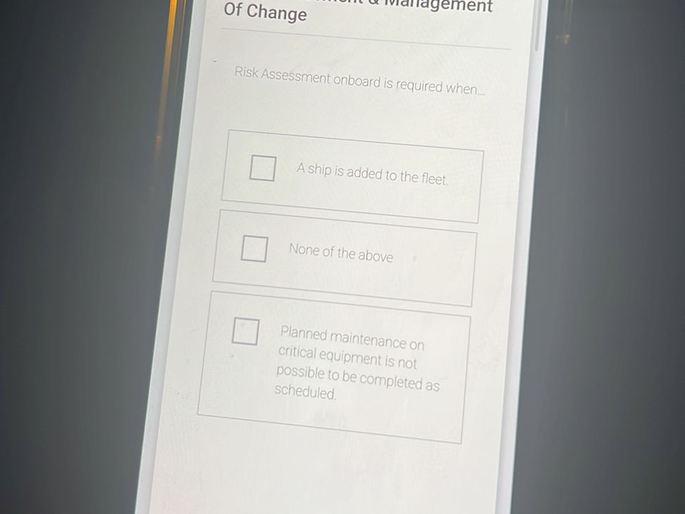 Risk Assessment onboard is required when... | StudyX