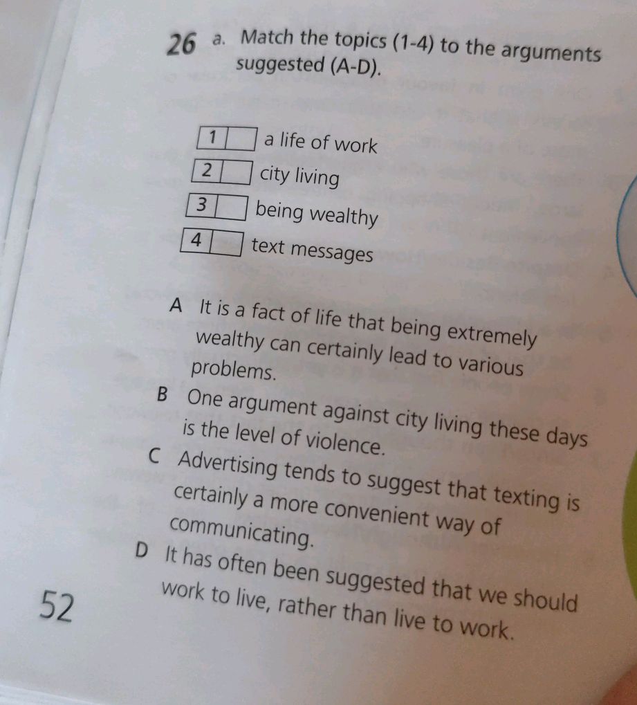 Match the topics (1-4) to the arguments | StudyX