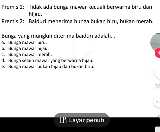 Premis 1: Tidak ada bunga mawar kecuali | StudyX