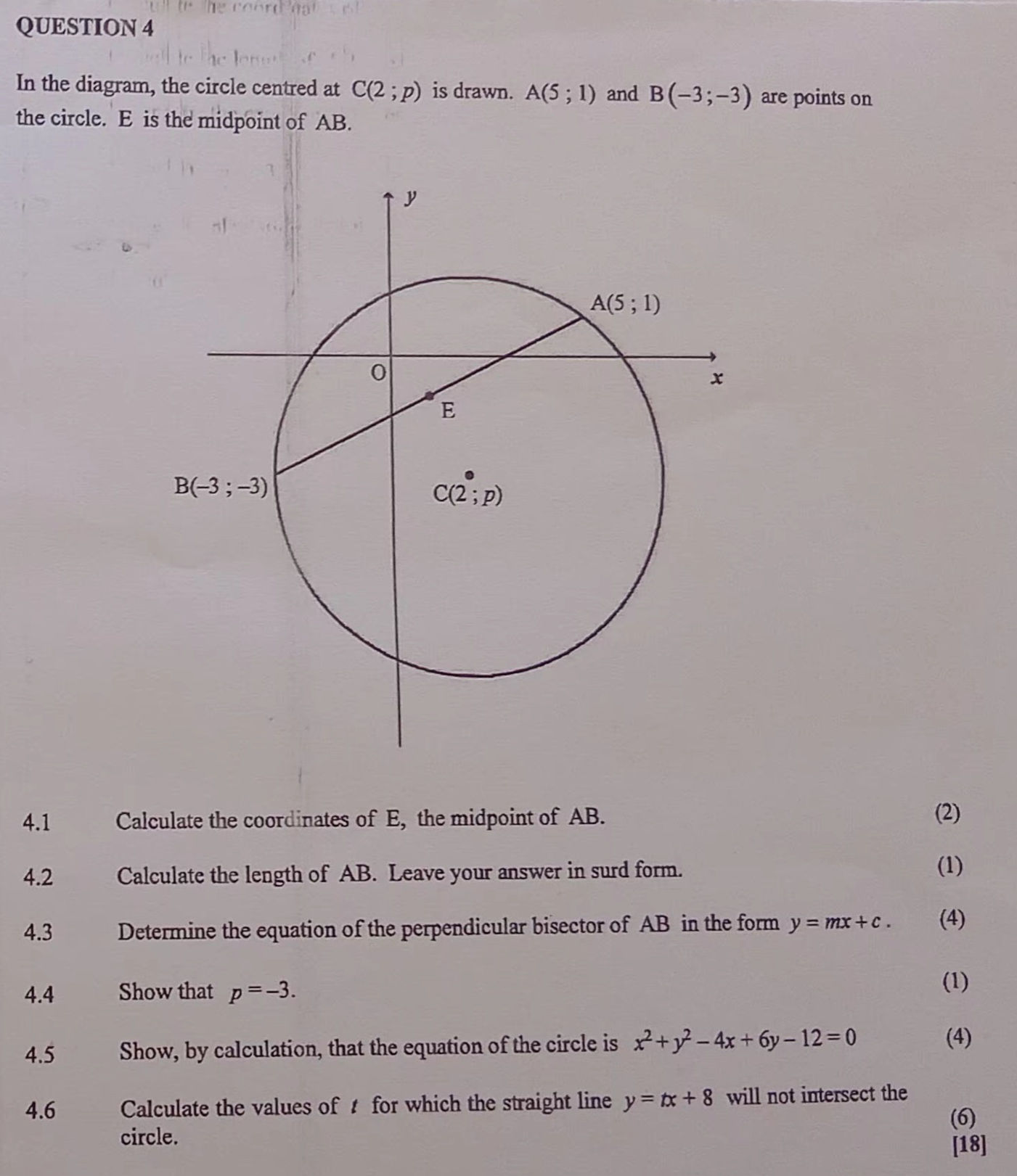 In the diagram, the circle centred at C(2; | StudyX