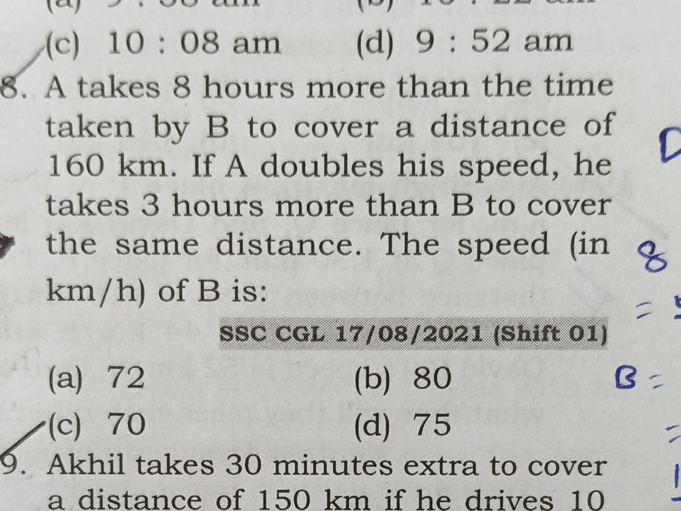 8. A takes 8 hours more than the time taken | StudyX
