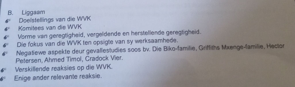 B. Liggaam Doelstellings van die WVK | StudyX