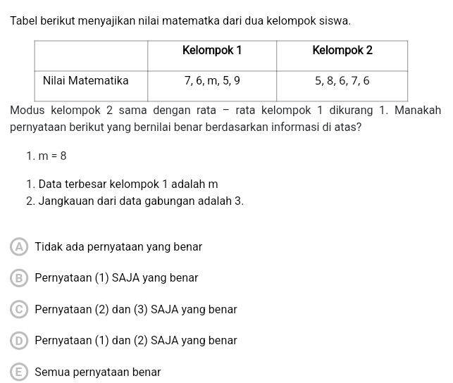 Tabel berikut menyajikan nilai matematika | StudyX