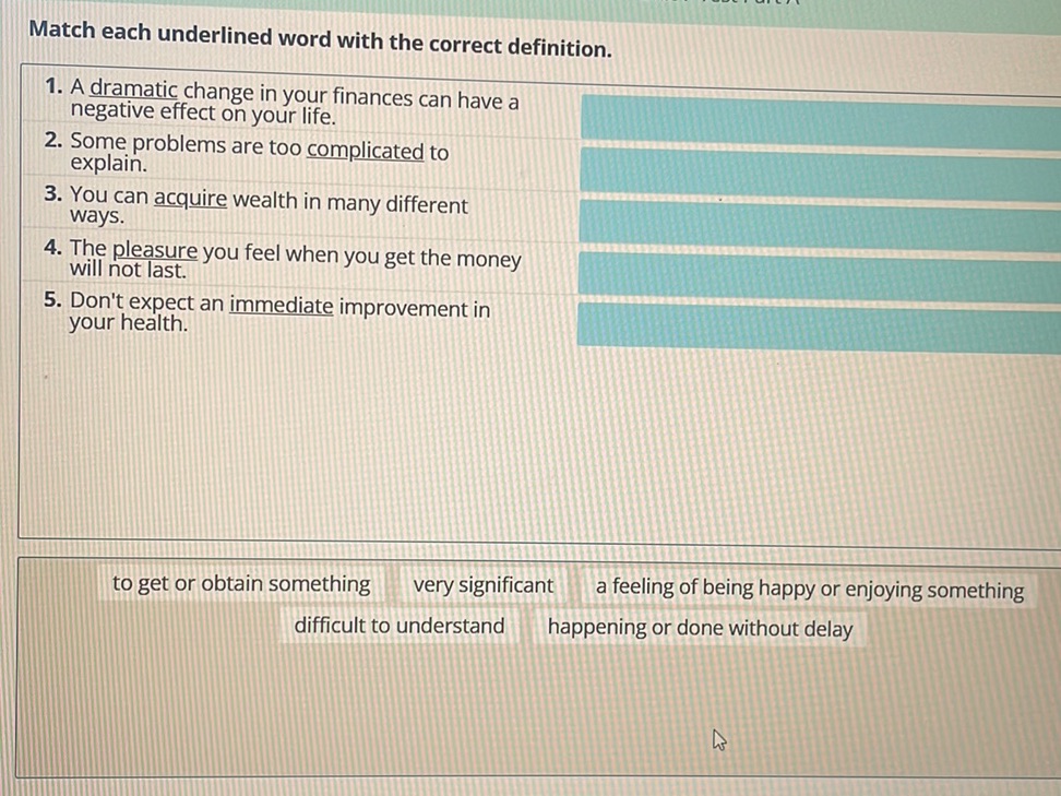 Match each underlined word with the correct | StudyX