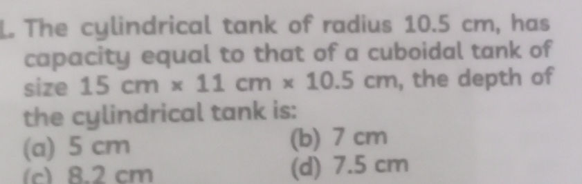 1. The cylindrical tank of radius 10.5 cm, | StudyX