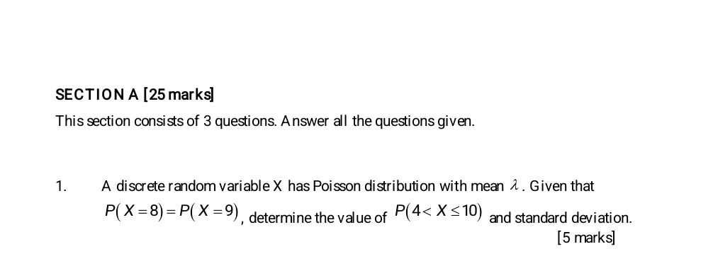 A discrete random variable X has Poisson | StudyX