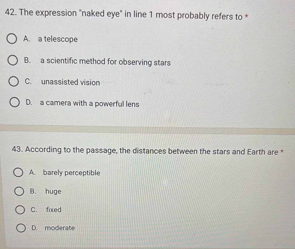 42. The expression "naked eye" in line 1 | StudyX