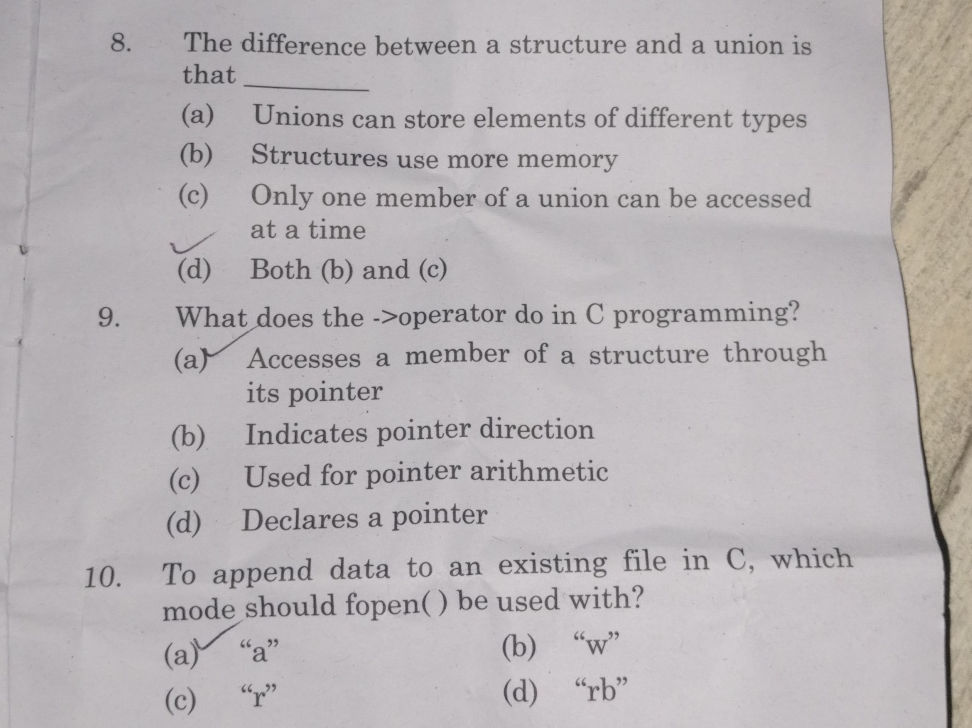 8. The difference between a structure and a | StudyX