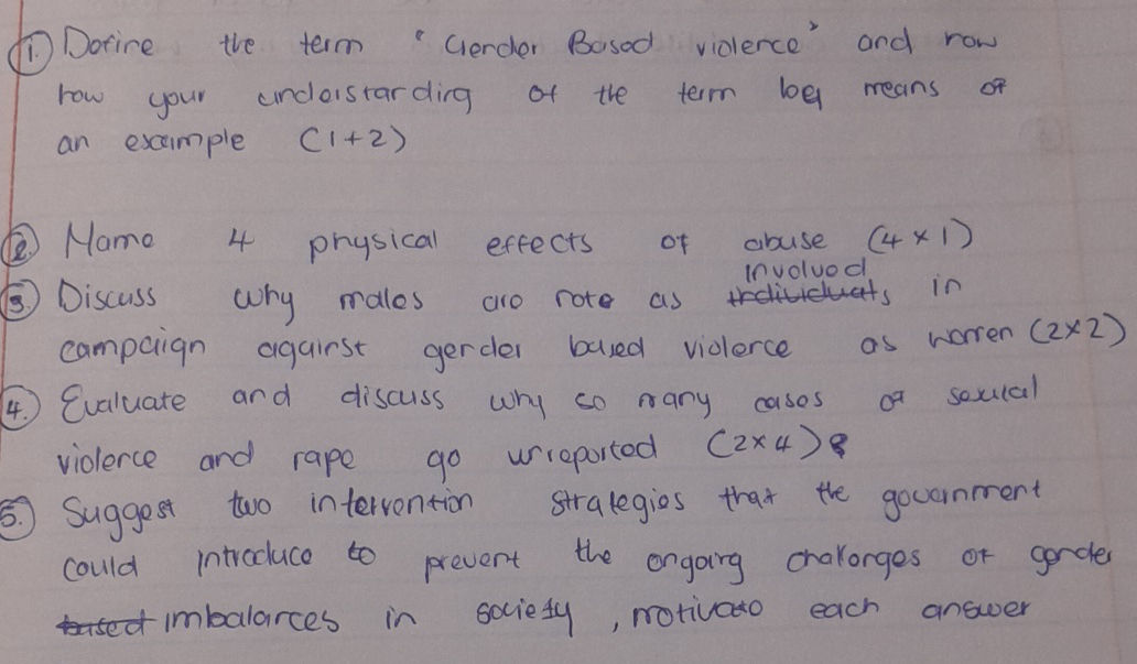 1. Define the term "Gender Based violence" | StudyX