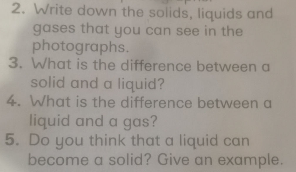 2. Write down the solids, liquids and gases | StudyX