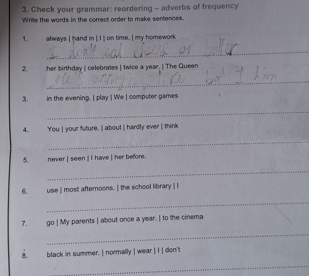 3. Check your grammar: reordering - adverbs | StudyX