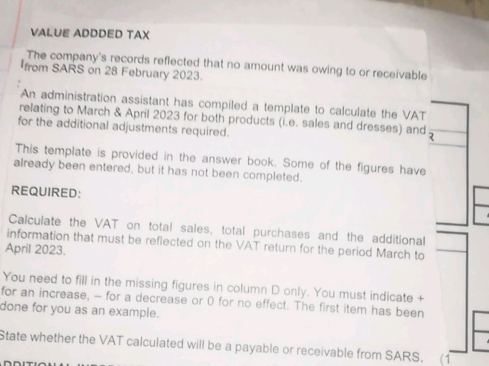 Calculate the VAT on total sales, total | StudyX