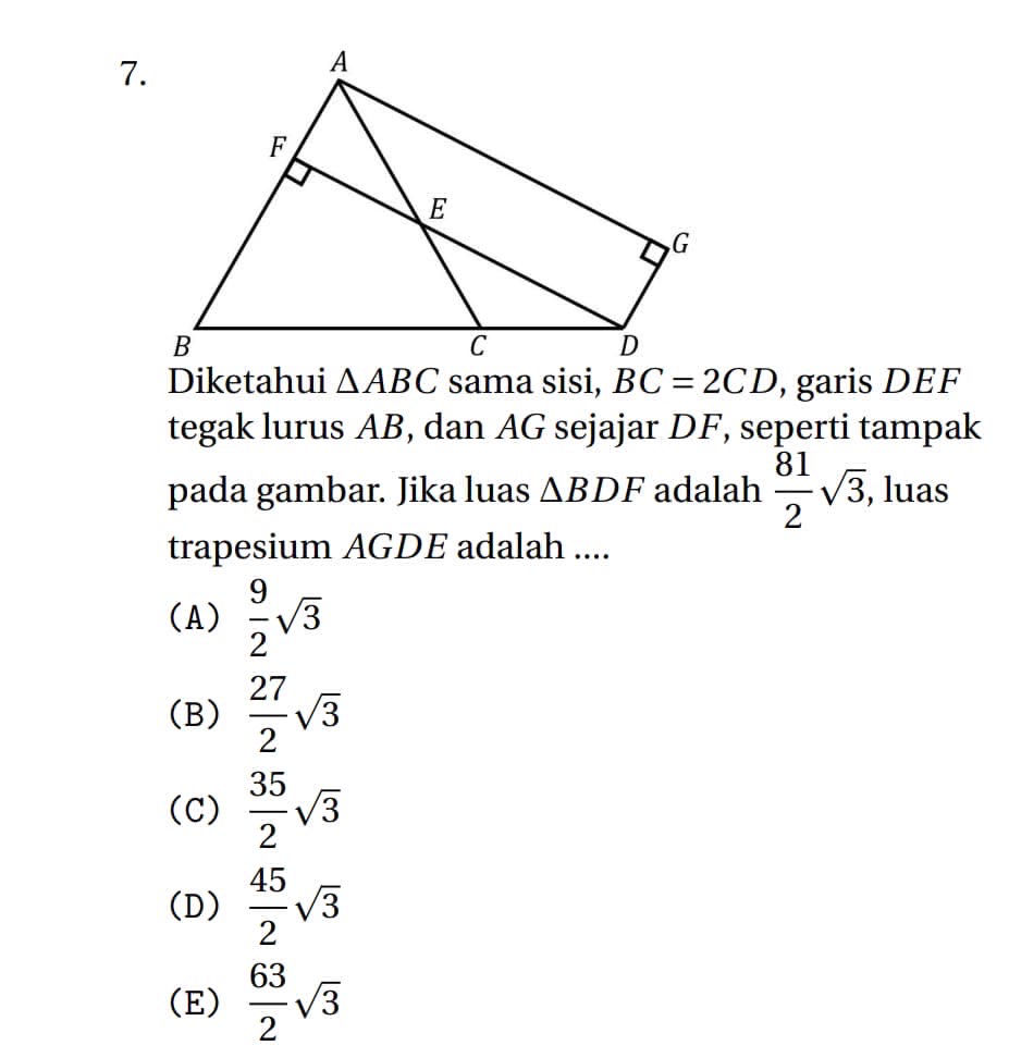 Diketahui $ ABC$ sama sisi, $BC = 2CD$, | StudyX