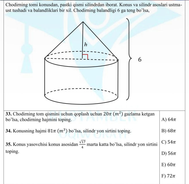 Chodirning tomi konusdan, pastki qismi | StudyX