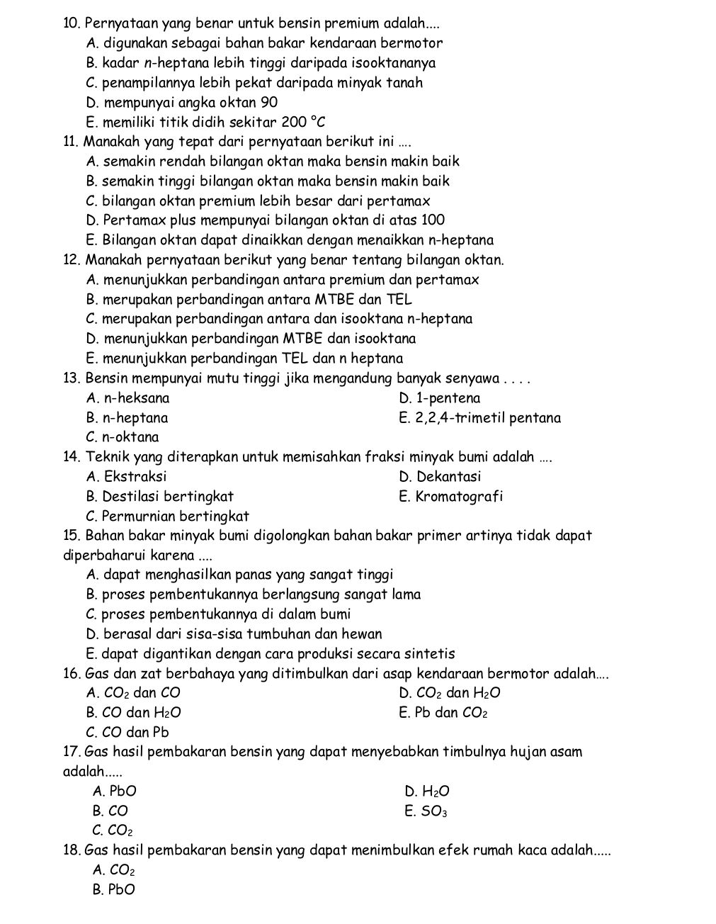 10. Pernyataan yang benar untuk bensin | StudyX