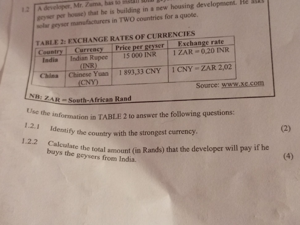 TABLE 2: EXCHANGE RATES OF CURRENCIES | | StudyX