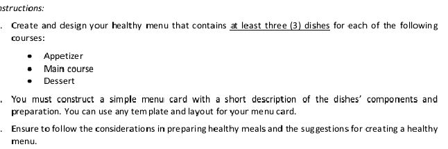 Create and design your healthy menu that | StudyX
