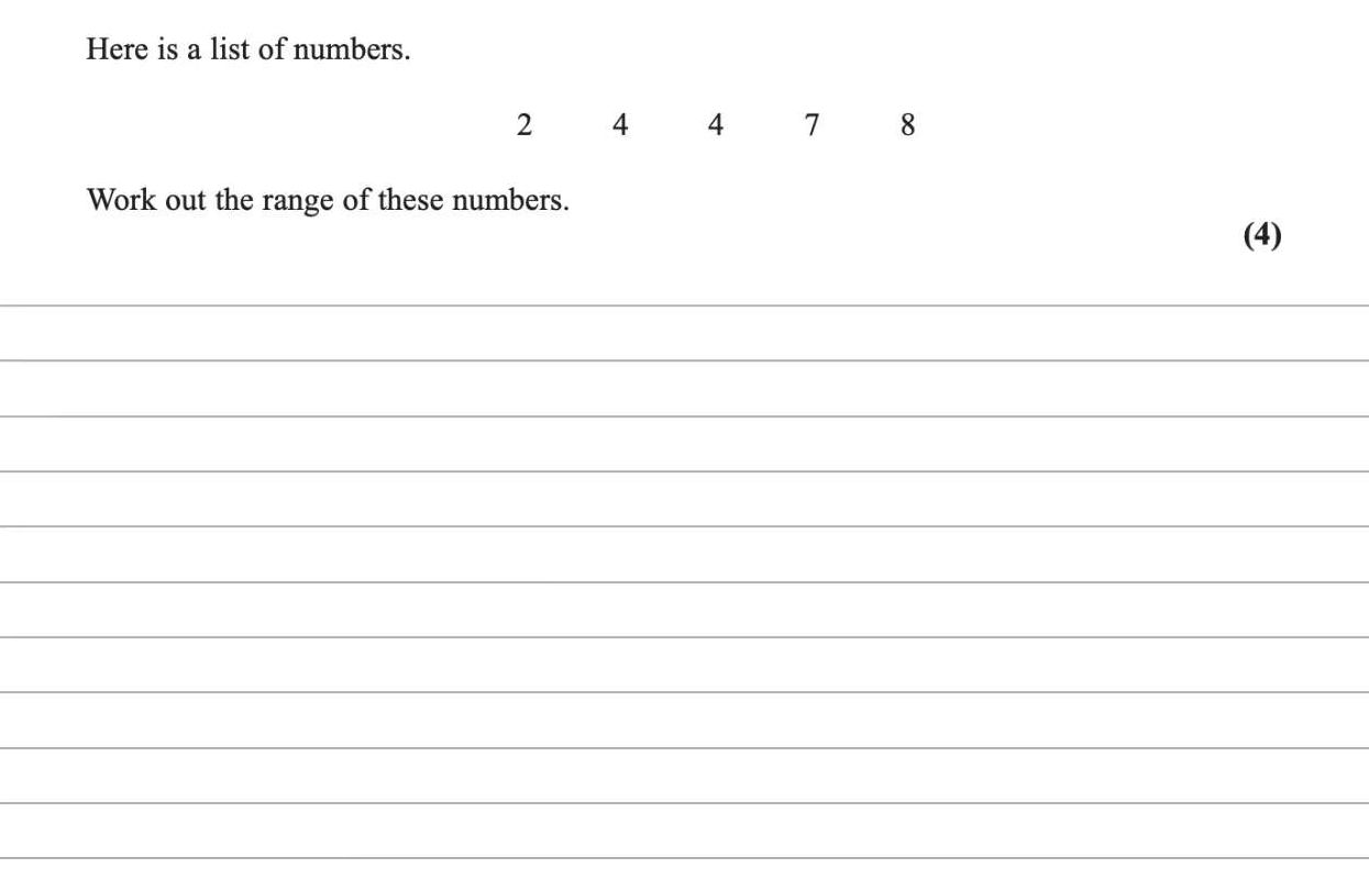 Here is a list of numbers. 2 4 4 7 8 Work