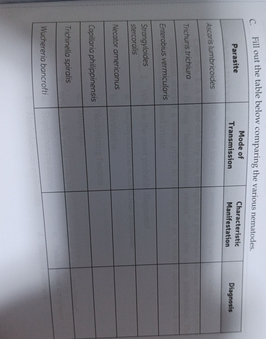 Fill out the table below comparing the | StudyX