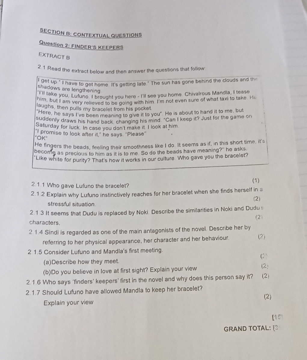 SECTION B: CONTEXTUAL QUESTIONS Question 2: | StudyX