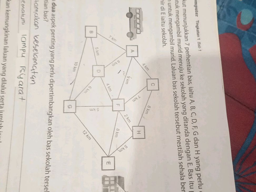 Soalan menunjukkan 7 perhentian bas, iaitu | StudyX