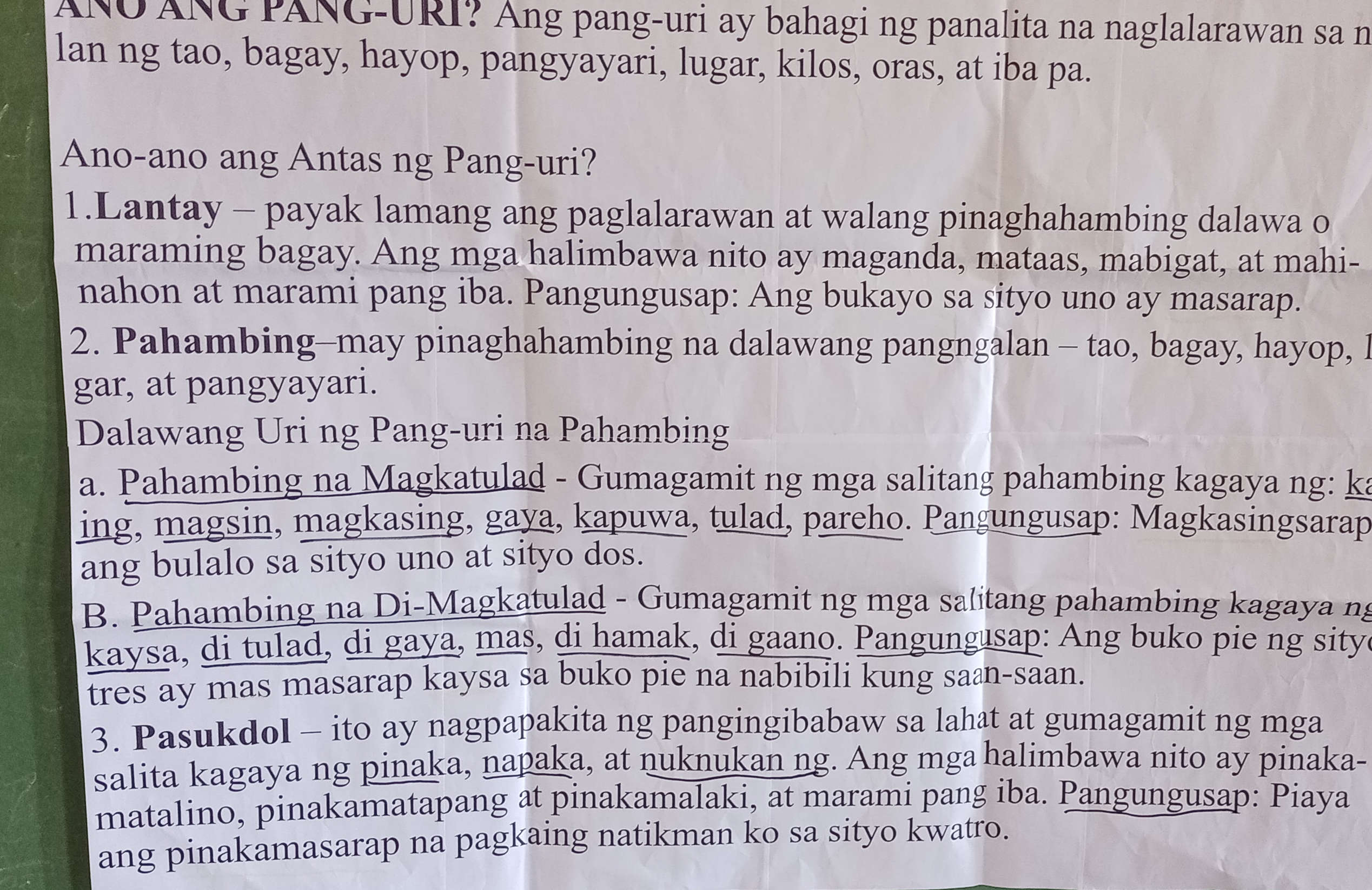 Ano-ano ang Antas ng Pang-uri? 1. Lantay – | StudyX