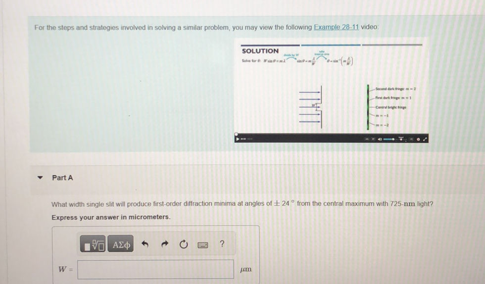 What width single slit will produce | StudyX