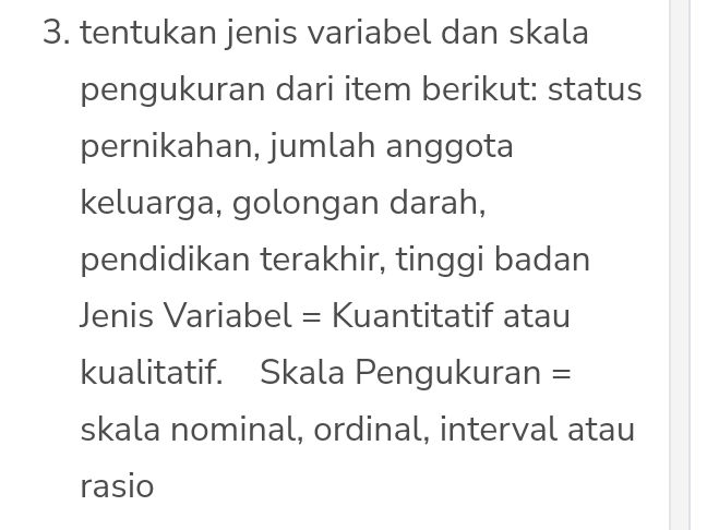 3. tentukan jenis variabel dan skala | StudyX