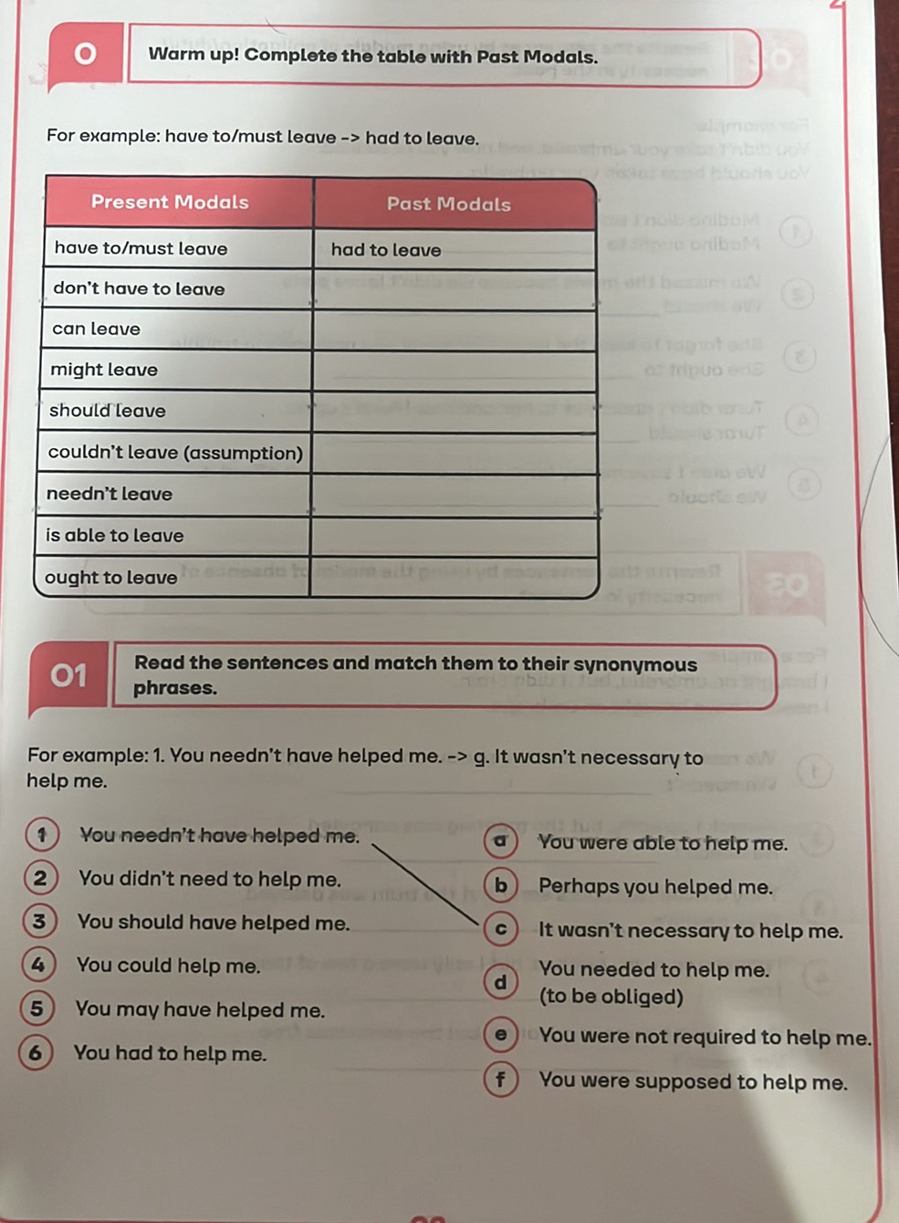 Complete the table with Past Modals. For | StudyX