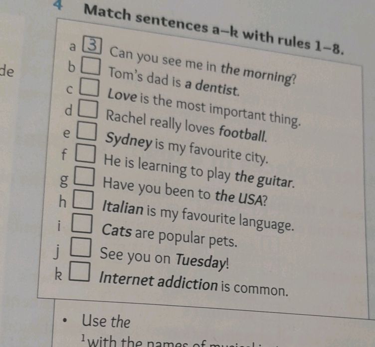 Match sentences a-k with rules 1-8. a. Can | StudyX