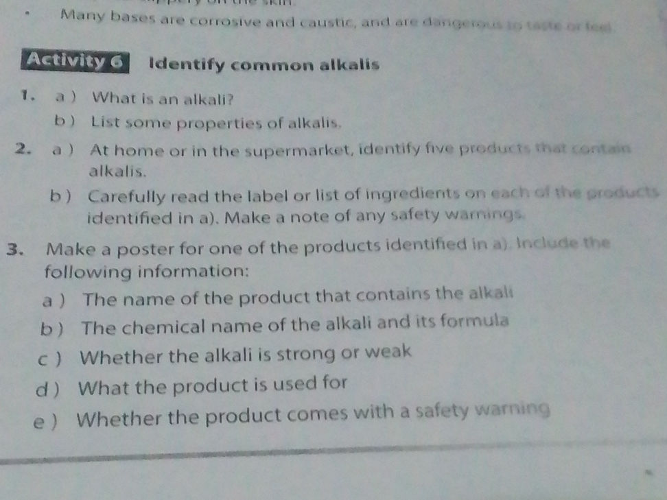 1. a) What is an alkali? b) List some | StudyX