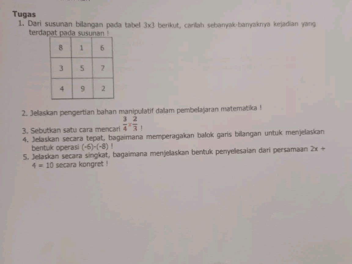 1. Dari susunan bilangan pada tabel 3x3 | StudyX