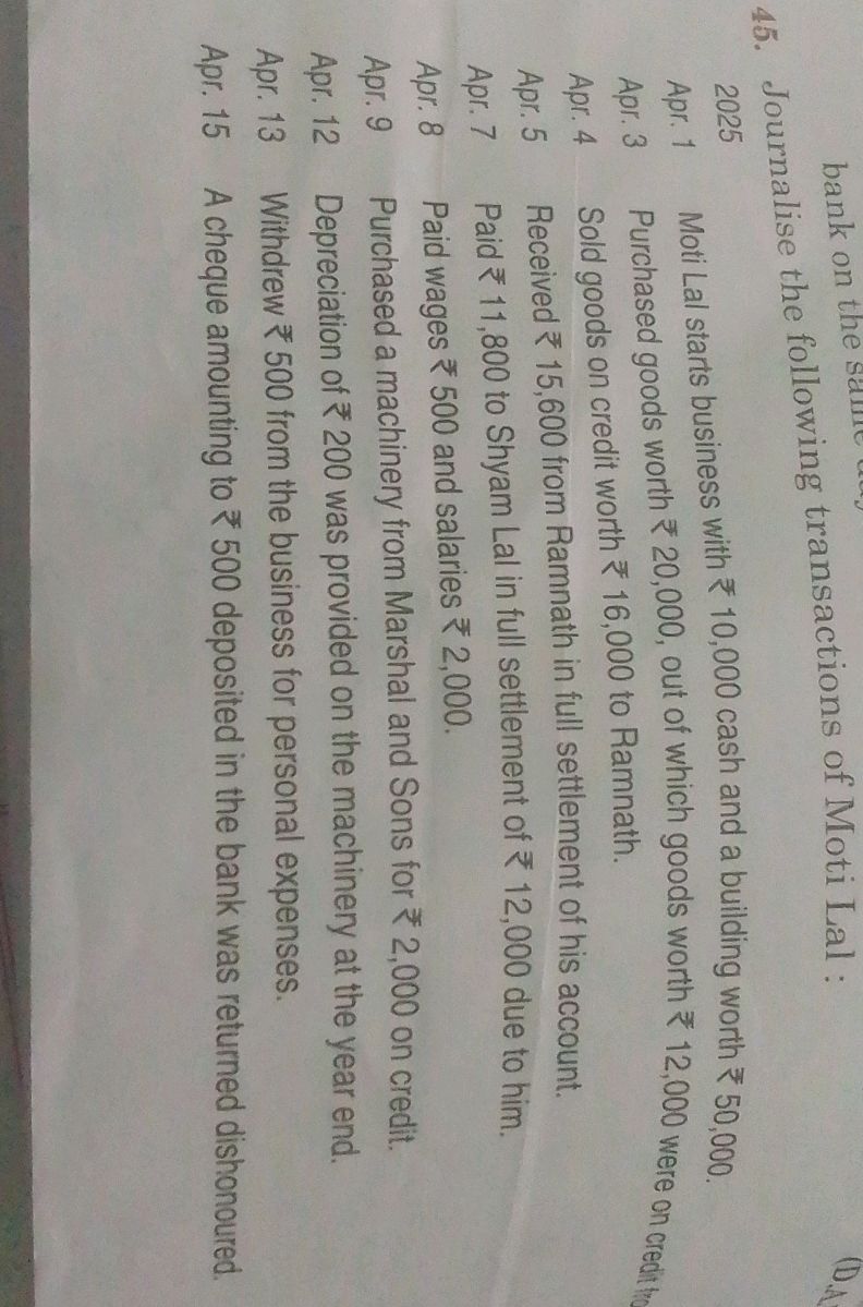 Journalise the following transactions of | StudyX