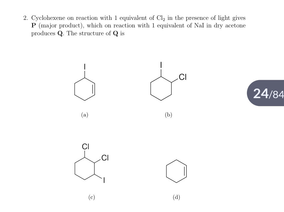 Cyclohexene on reaction with 1 equivalent of