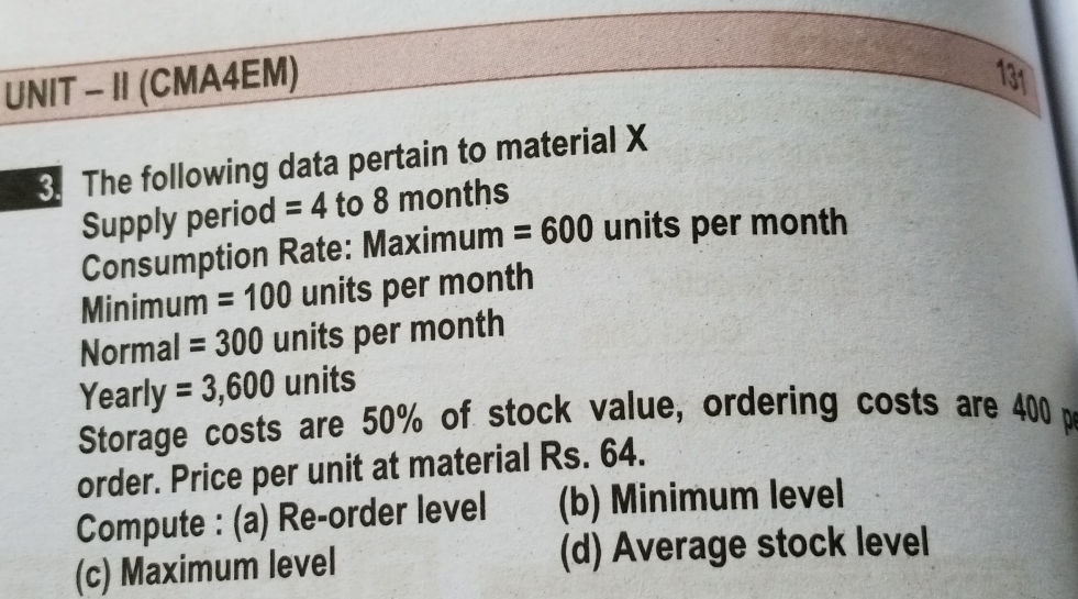 The following data pertain to material X | StudyX