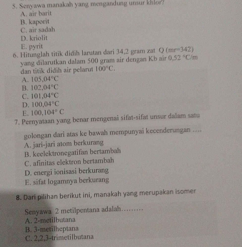 5. Senyawa manakah yang mengandung unsur | StudyX
