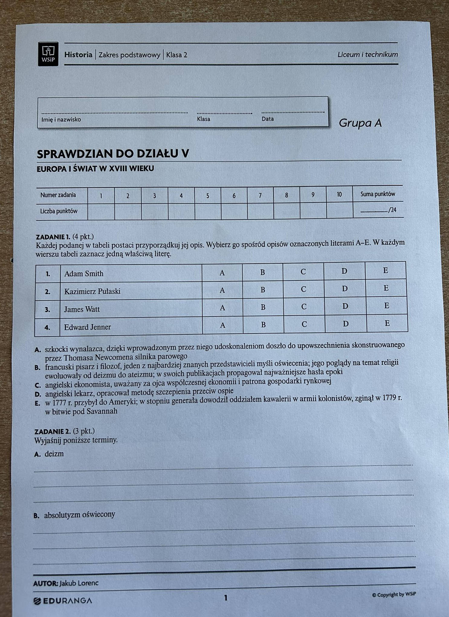 ZADANIE 1. (4 pkt.) Każdej podanej w tabeli | StudyX