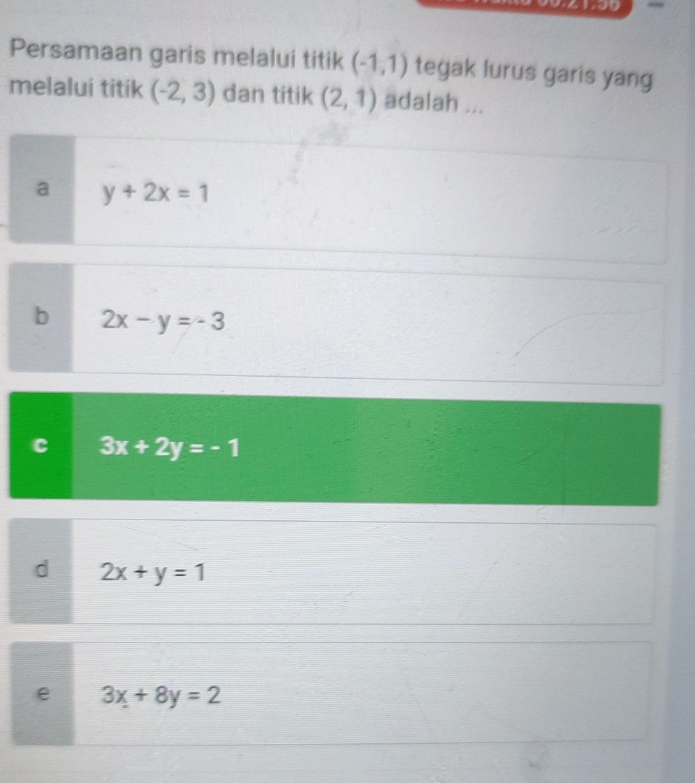 Persamaan garis melalui titik (-1,1) tegak | StudyX