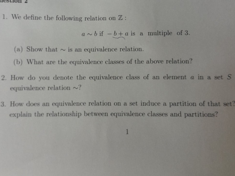 1. We define the following relation on Z: | StudyX