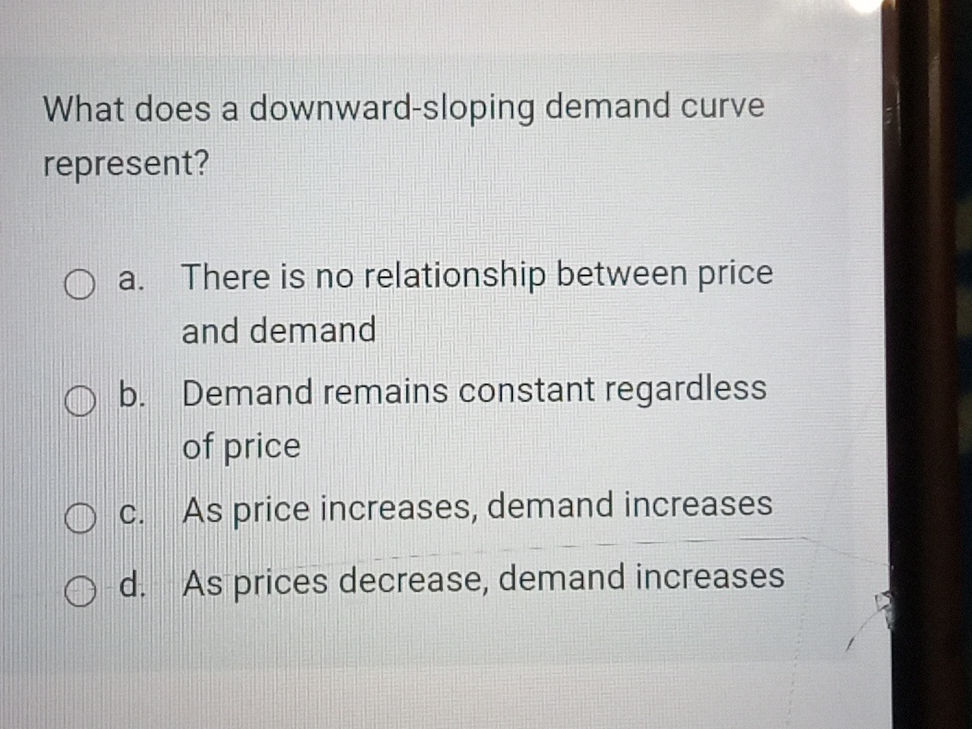 What does a downward-sloping demand curve | StudyX