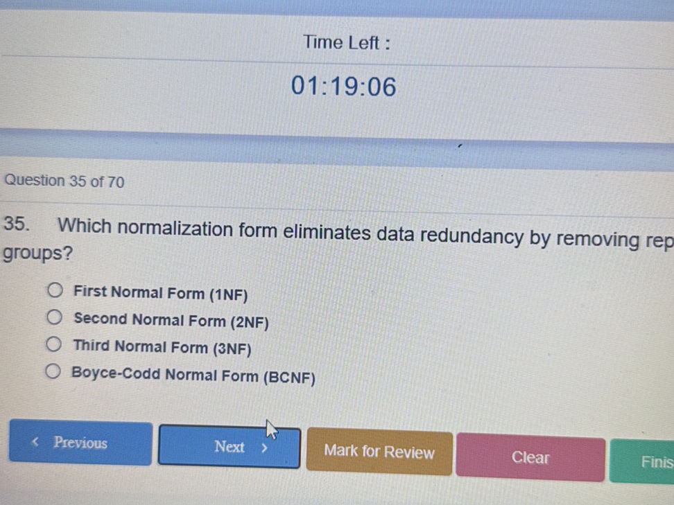 35. Which normalization form eliminates data | StudyX
