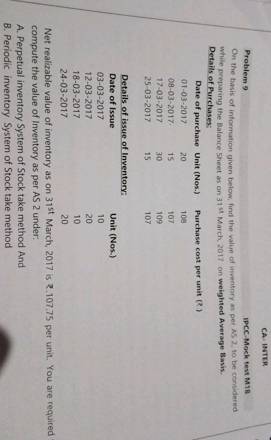 Problem 9 On the basis of information given | StudyX