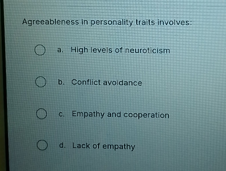 Agreeableness in personality traits | StudyX