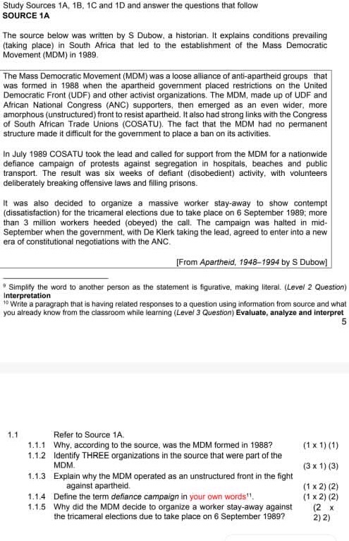 Study Sources 1A, 1B, 1C and 1D and answer | StudyX
