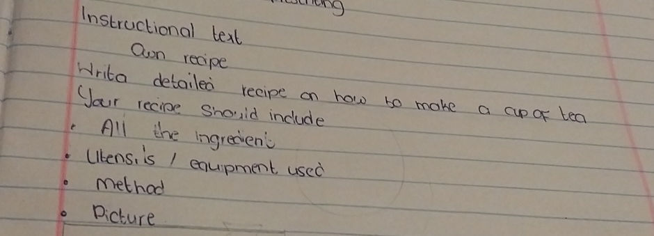 Instructional text Own recipe Writa detailed | StudyX
