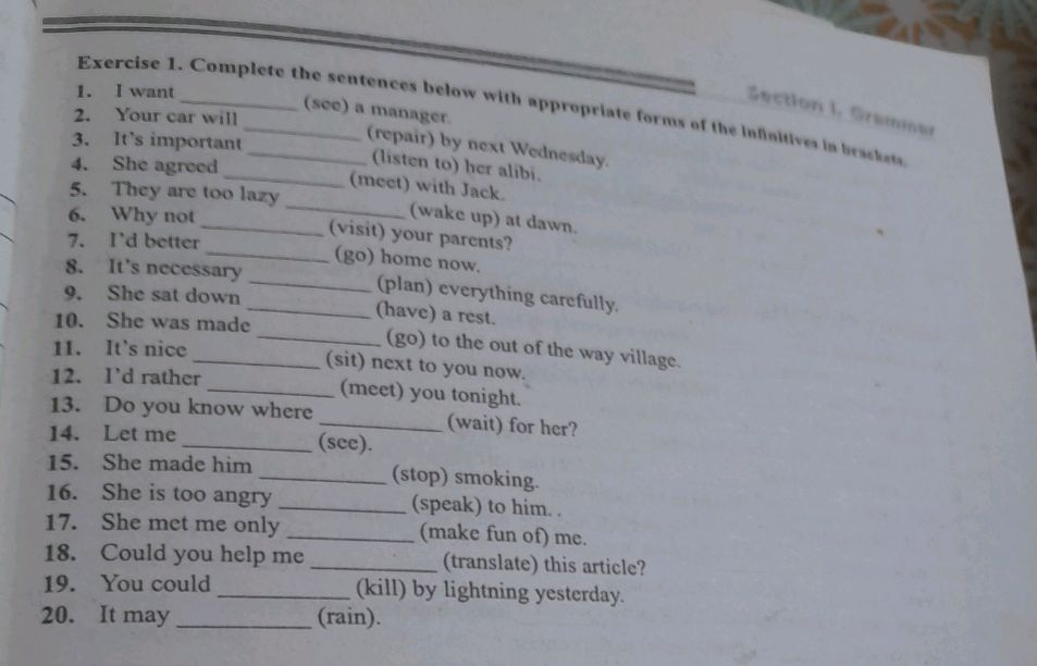 Exercise 1. Complete the sentences below | StudyX