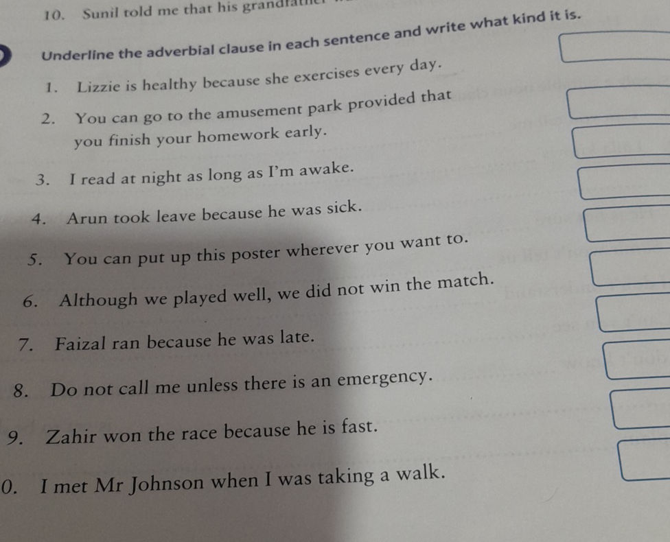 Underline the adverbial clause in each | StudyX