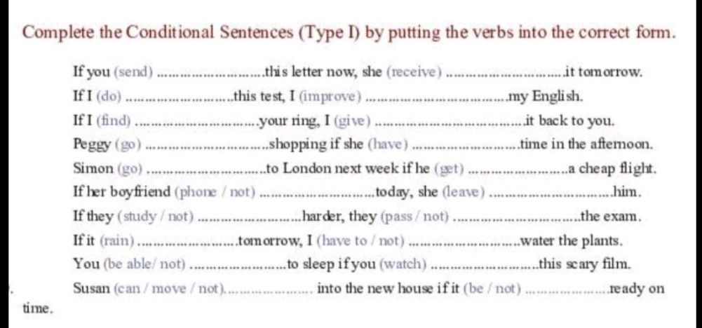 Complete the Conditional Sentences (Type I) | StudyX