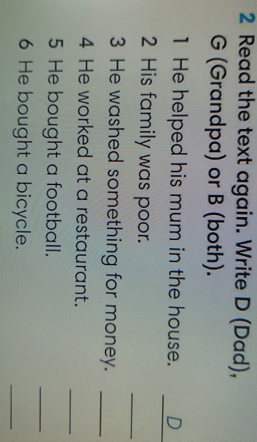 2 Read the text again. Write D (Dad), G | StudyX